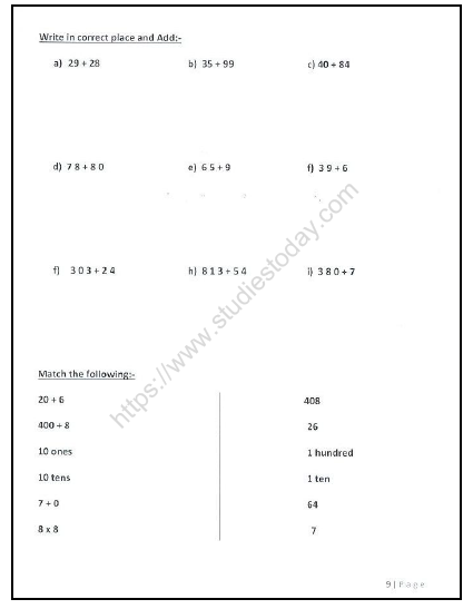 CBSE Class 2 Maths Revision Worksheet Set A